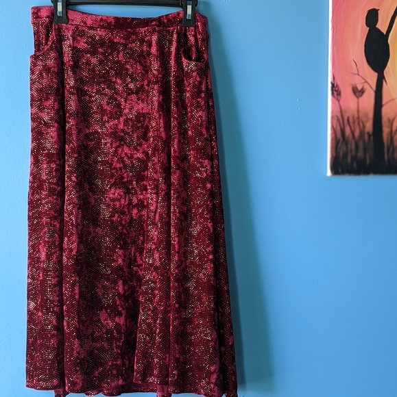 LuLaRoe | Skirts | Elegant Avery Red Velvet Gold Glitter Skirt Lularo ...